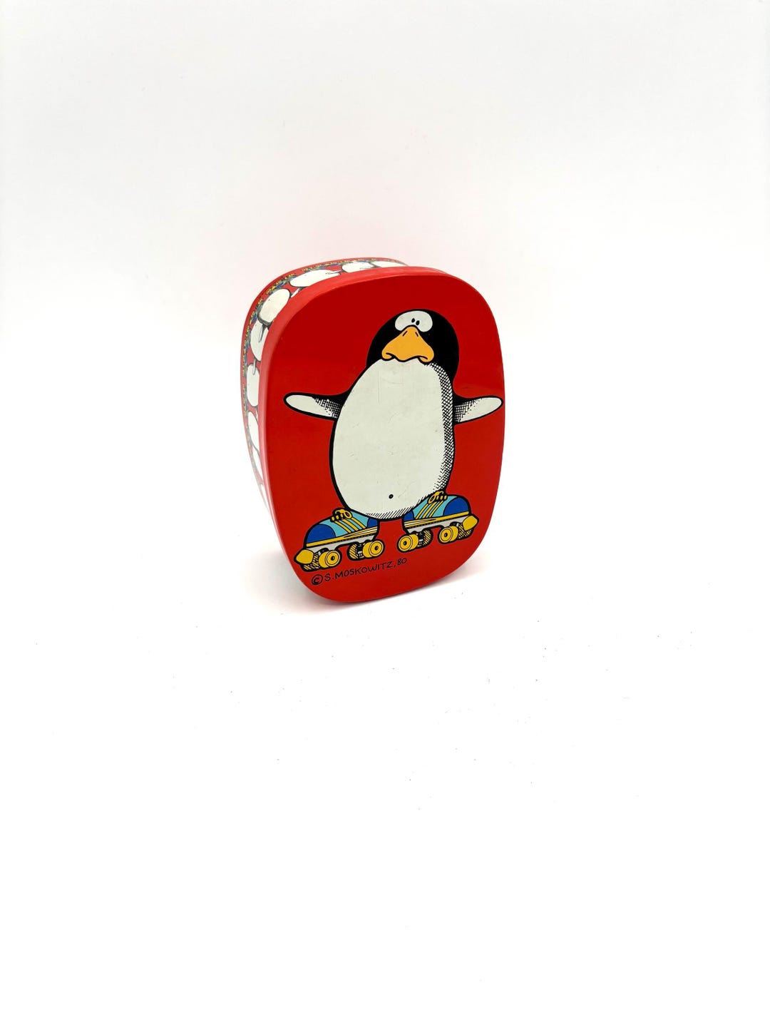 Vintage Retro Moskowitz Red Colorful Penguin Ice Skating Round Metal ...