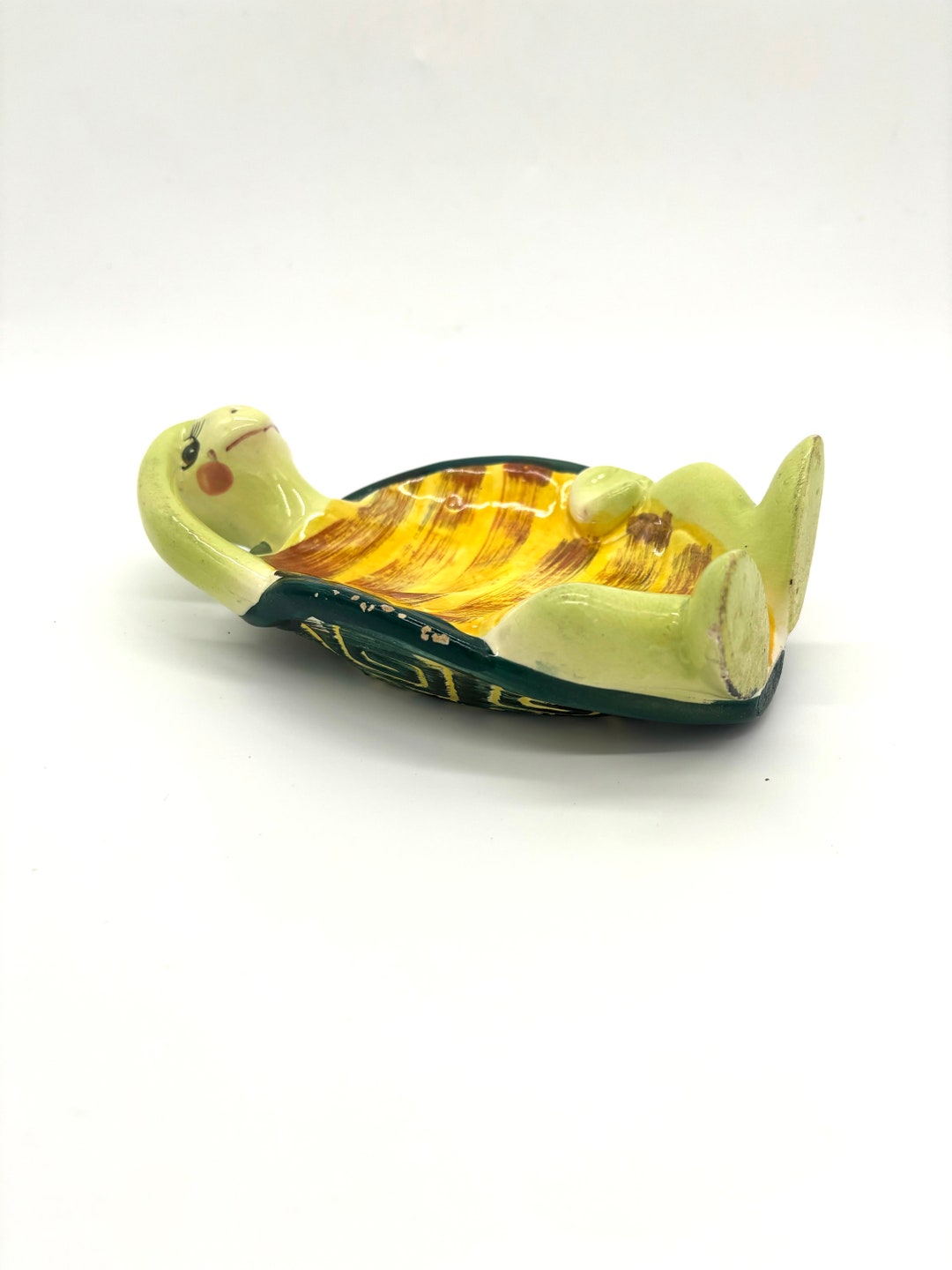 Vintage Green Turtle Tortoise Hand Painted Pottery Spoon Rest Soap ...