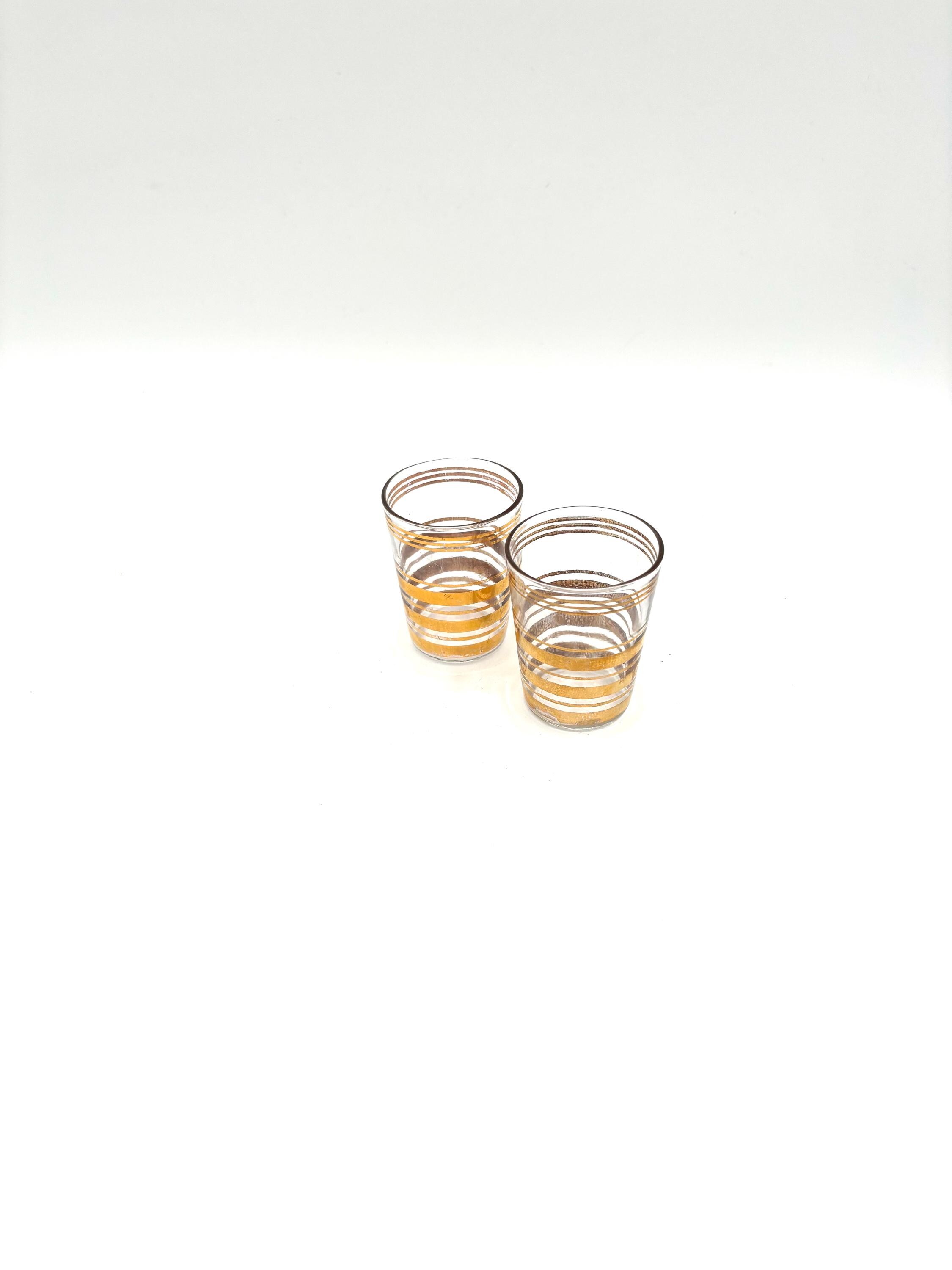 Vintage MCM Hollywood Regency Gold Stripe Clear Shot Glass Set of 2 ...