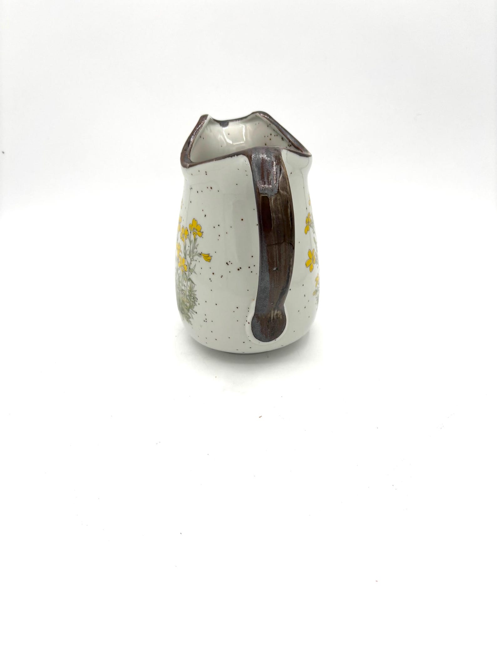 Vintage Retro 70s Pottery Yellow Floral Brown Speckle Stoneware Pottery ...