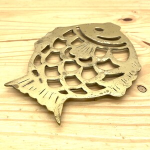 Vintage 60s Brass Metal Cutout Fish Shape Trivet Footed Hot Plate ...
