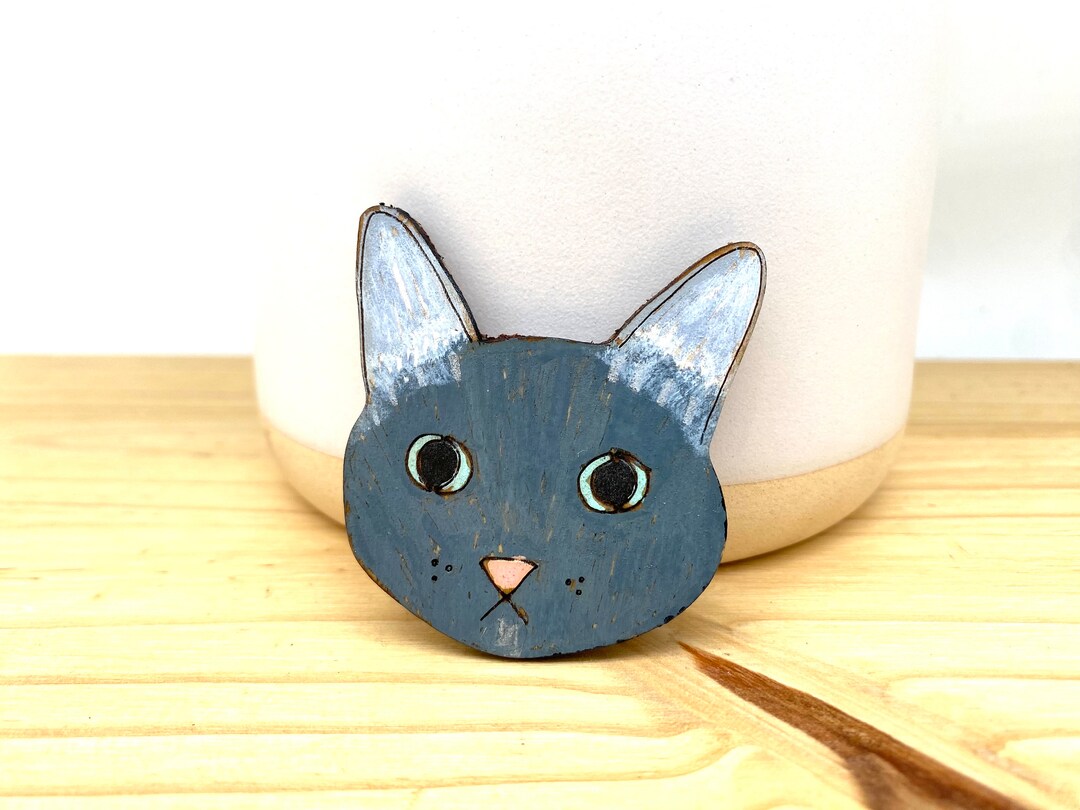 Grey Silver Russian Blue Cat Wood Fridge Magnet / Handmade Cat - Etsy