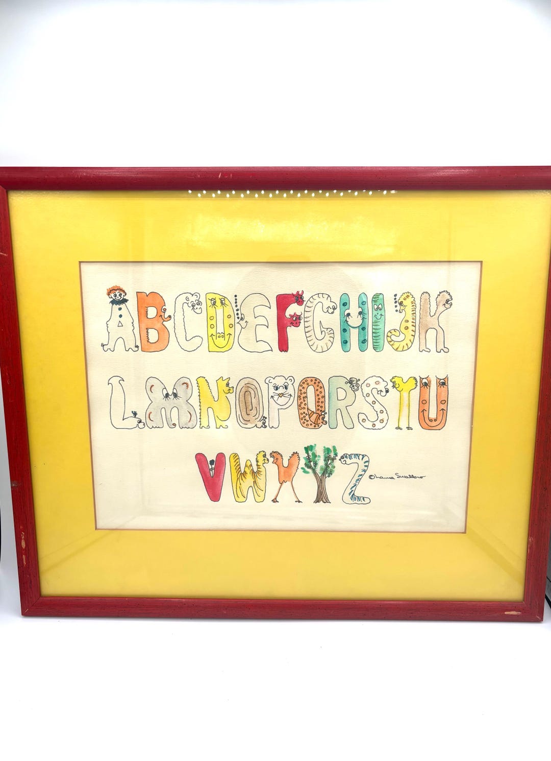 Vintage 70s Rainbow Drawn Alphabet Letters Zoo Animals Sign Colorful ...