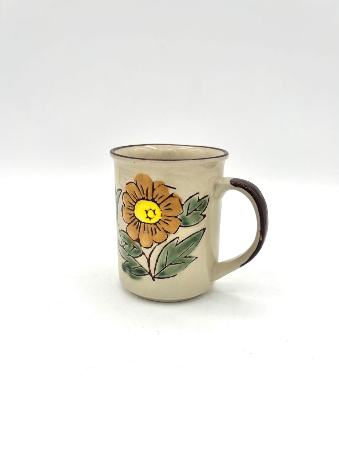 Vintage Retro 70s Pottery Daisy Floral White Orange Stoneware Small ...