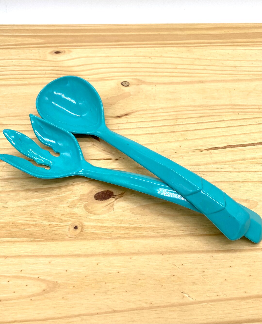 Vintage Plastic Turquoise Kitchen Large Cooking Salad Serving Spoon Set ...