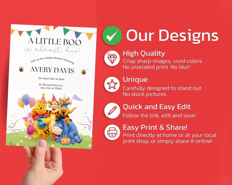 Classic Winnie the Pooh Baby Shower Invite With Photo Winnie the Pooh ...