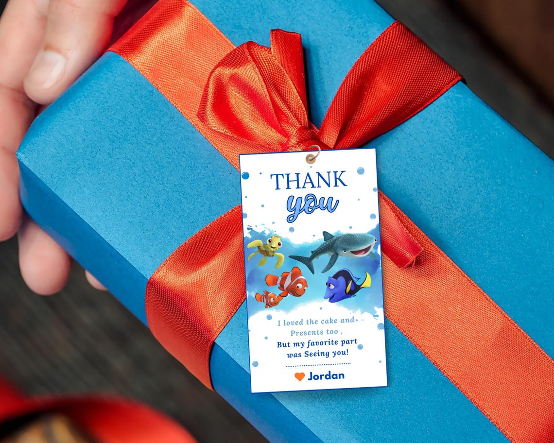 Finding Nemo Thank You Tag Underwater Theme Gift Tag Finding Dory Thank ...
