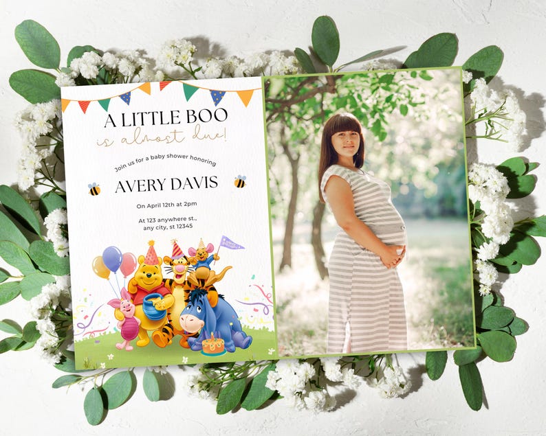 Classic Winnie the Pooh Baby Shower Invite With Photo Winnie the Pooh ...