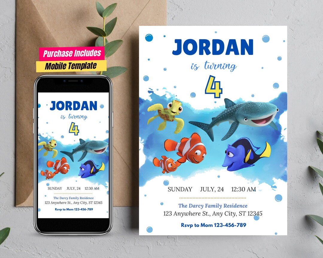Editable Nemo Birthday Invitation, Dory Invite, Under the Sea Party ...