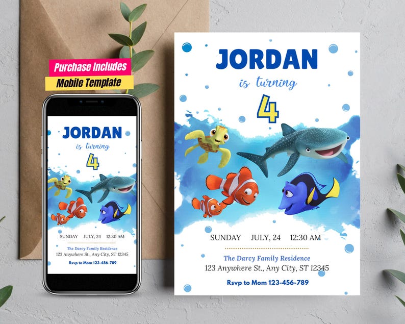 Editable Nemo Birthday Invitation, Dory Invite, Under the Sea Party ...