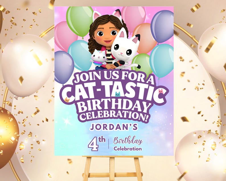 Gabbys Dollhouse Birthday Welcome Sign Editable Gabby's Kids Welcome ...
