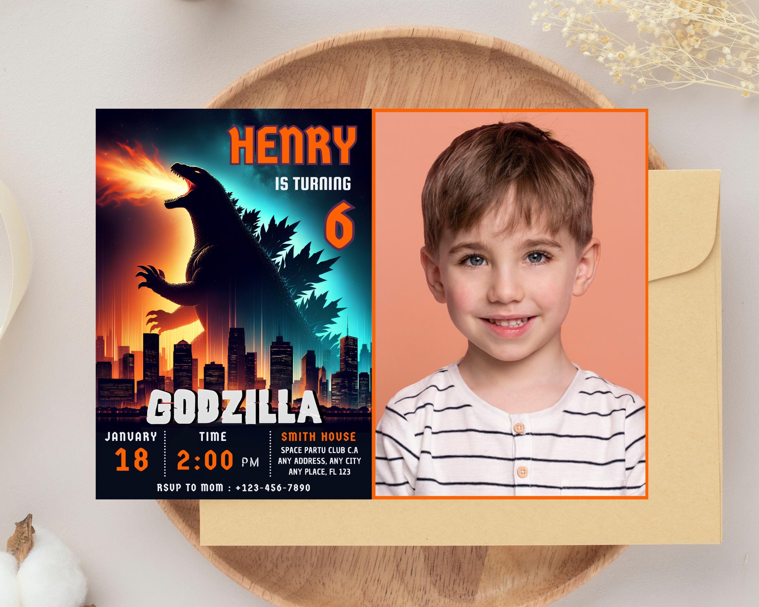 Printable Godzilla Invitation Monster Godzilla Boys Birthday Invitation ...