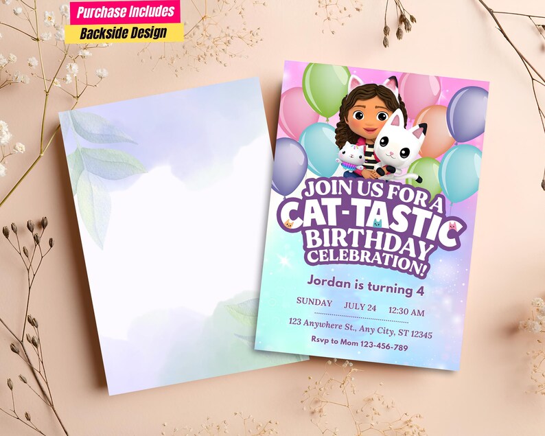Gabbys Dollhouse Birthday Invitation Editable Gabby's Kids Birthday ...