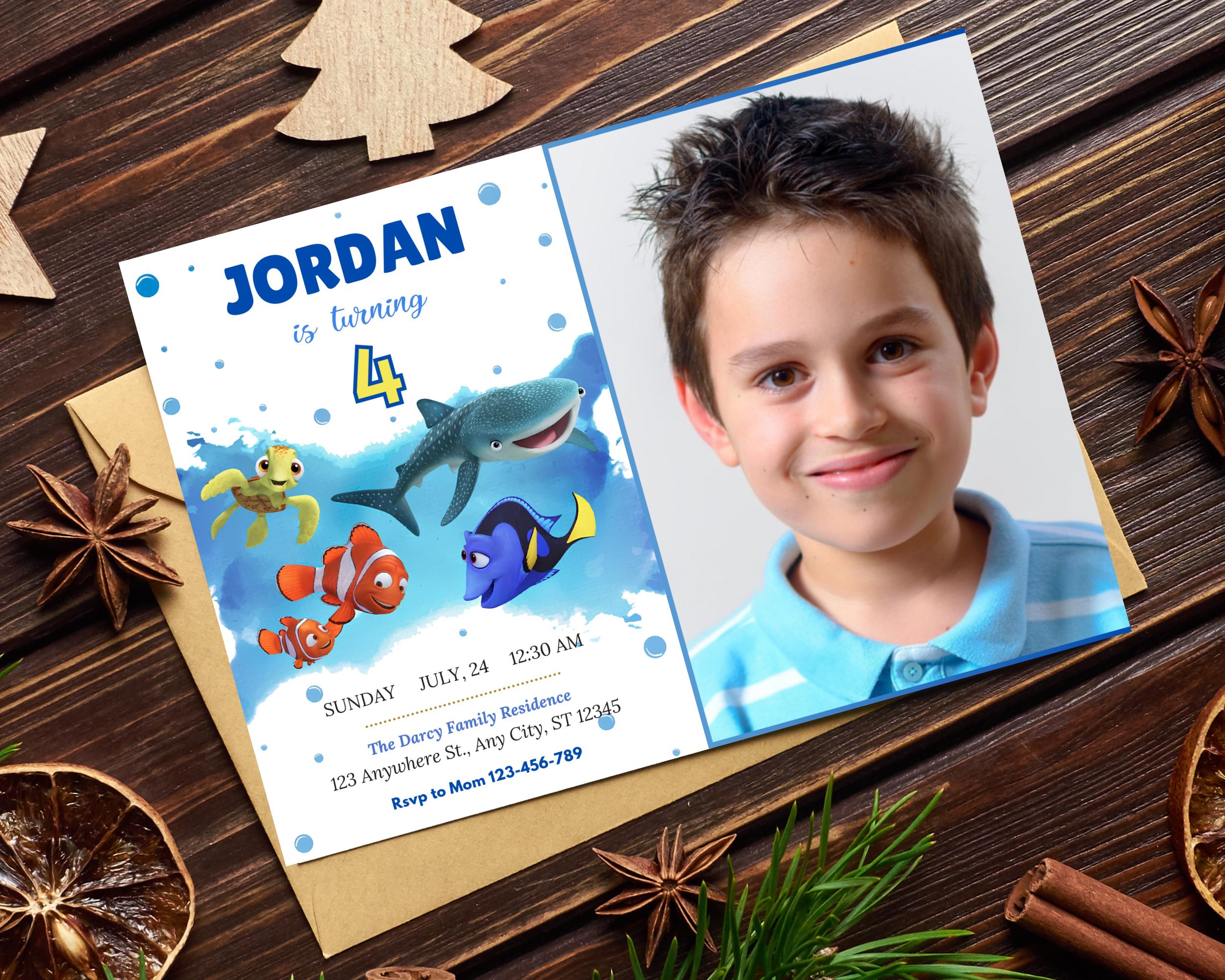 Nemo Birthday Invitation With Photo Dory Invite, Under the Sea Party ...