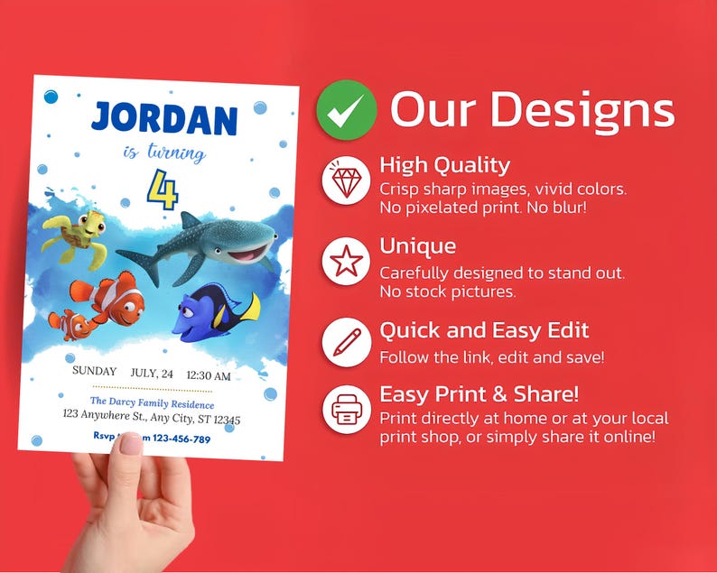 Editable Nemo Birthday Invitation, Dory Invite, Under the Sea Party ...