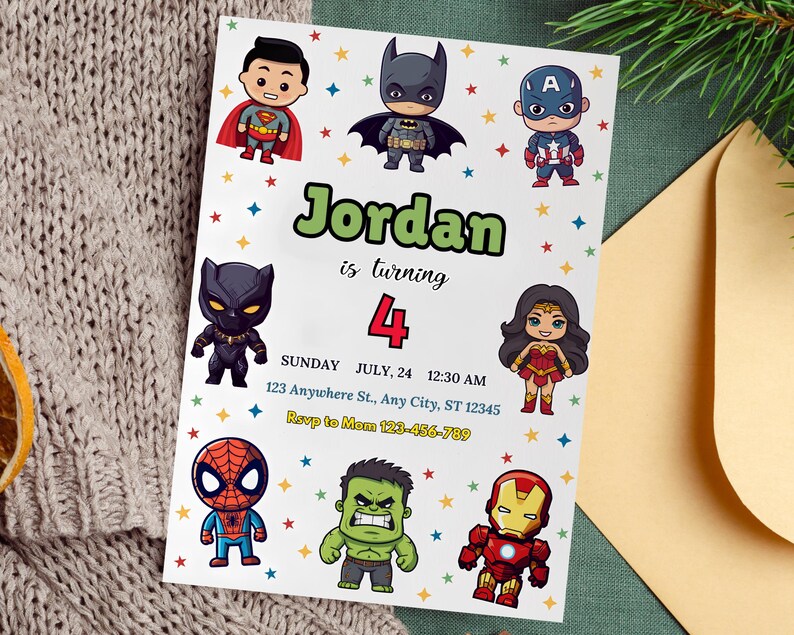 Superheroes Birthday Invitation Template Avengers Party Editable ...