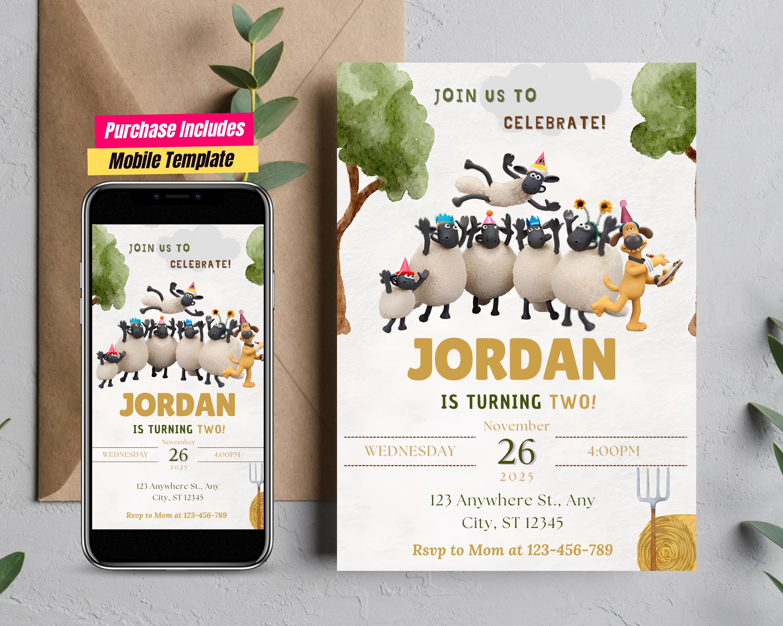 Shaun the Sheep Photo Birthday Invitation Animal Sheeps Party Invite ...