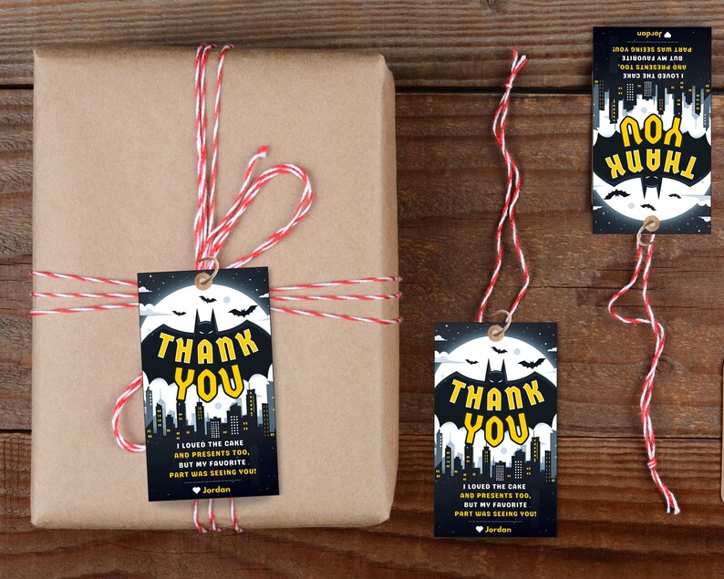 Dark Superhero Birthday Thank You Tag Bat Boy Gift Tag Superhero Bat ...