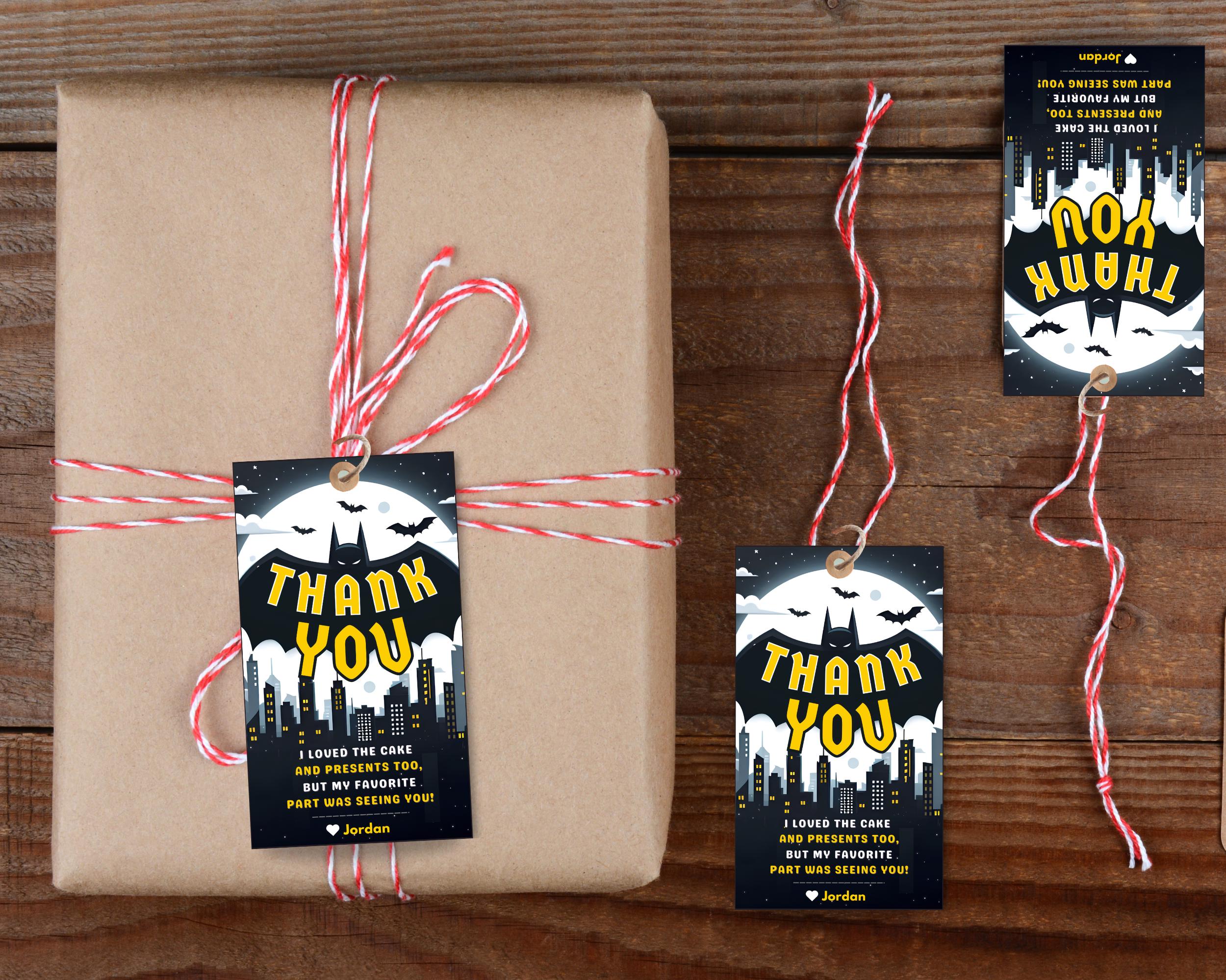 Dark Superhero Birthday Thank You Tag Bat Boy Gift Tag Superhero Bat ...