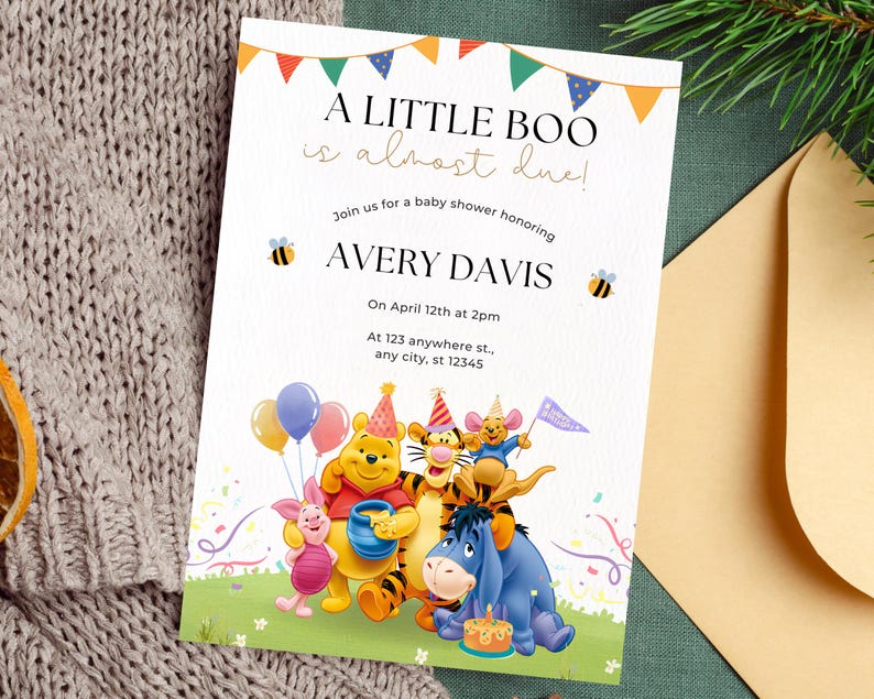 Winnie the Pooh Baby Shower Invite Classic Winnie the Pooh Baby Shower ...