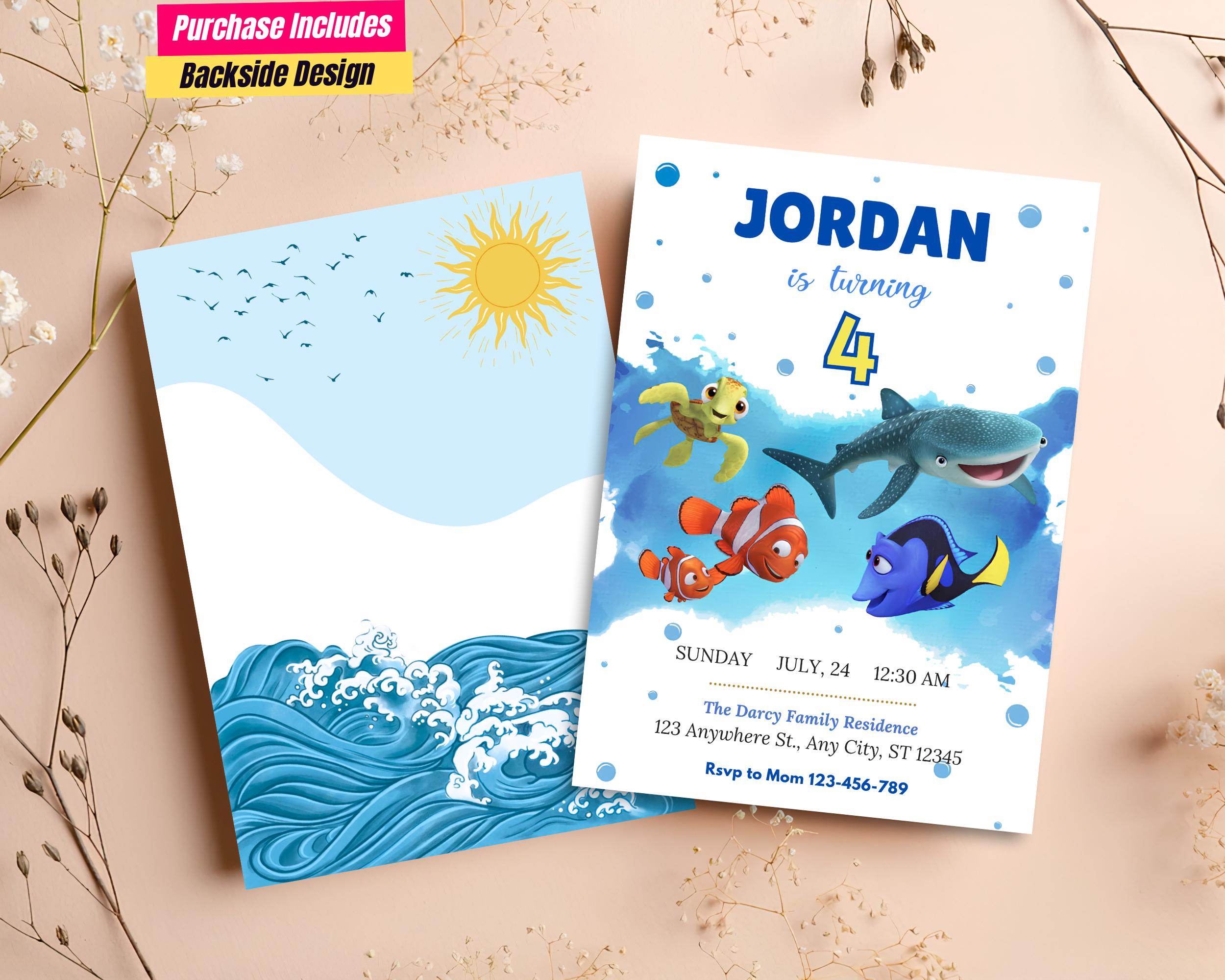 Nemo Birthday Invitation With Photo Dory Invite, Under the Sea Party ...