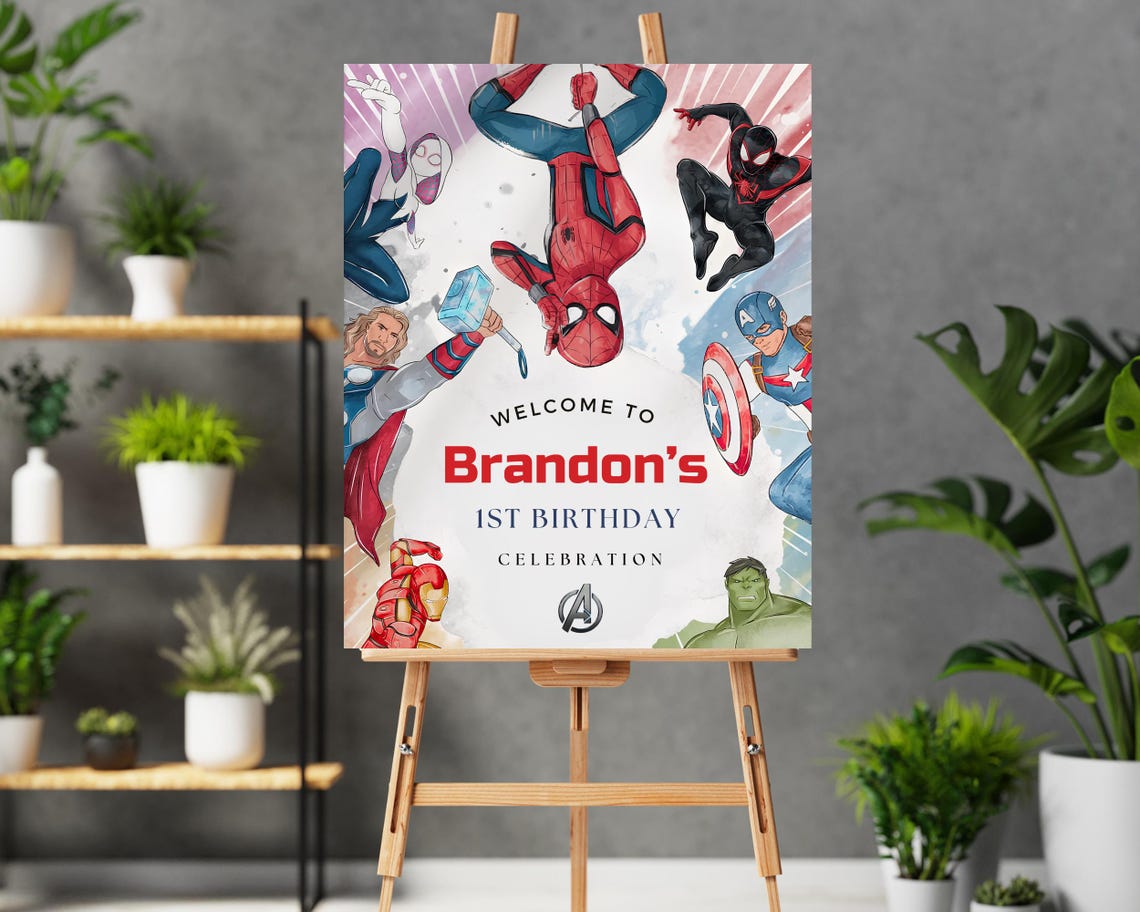 Editable Superhero Welcome Sign Avengers Birthday Party Superhero ...