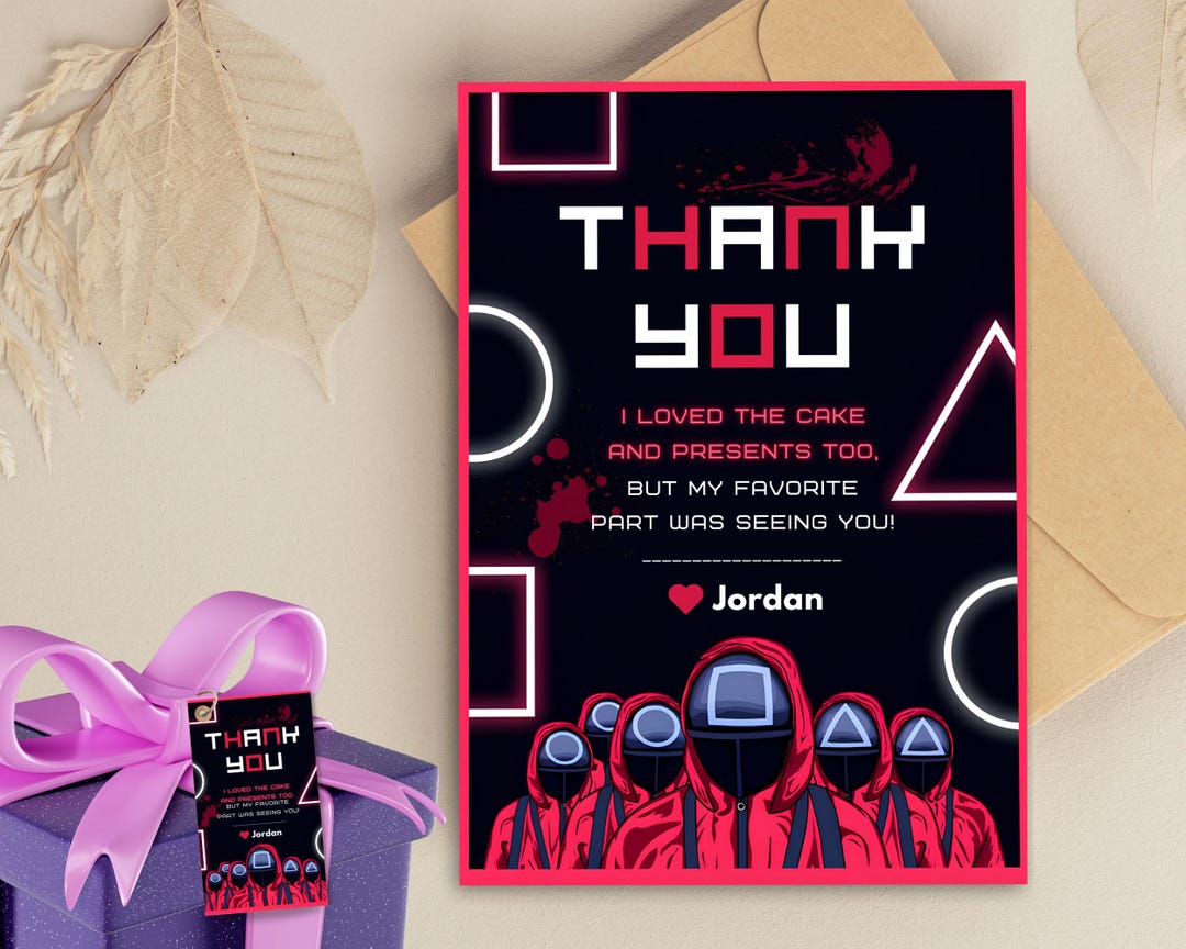 Editable Squid Games Party Thank You Card Recruit Card Birthday ...