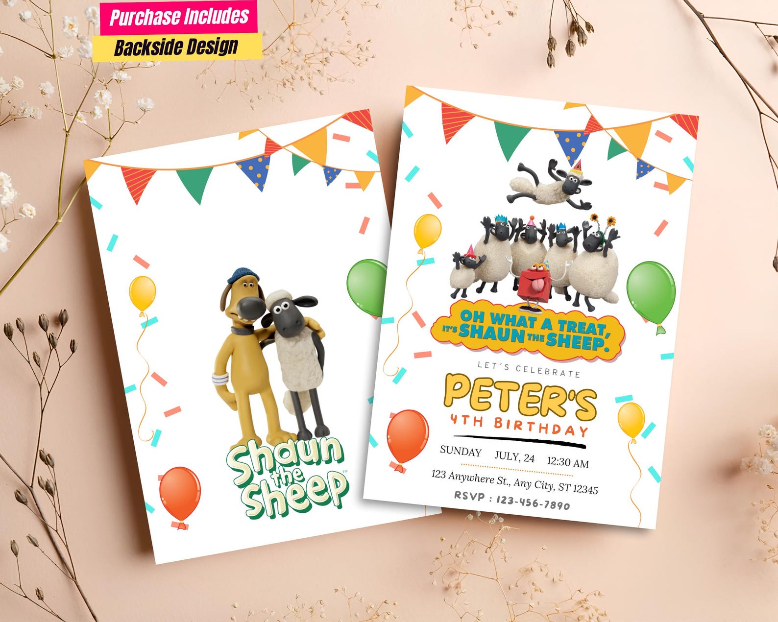 Shaun the Sheep Kids Birthday Invite, Editable Party Invitation ...