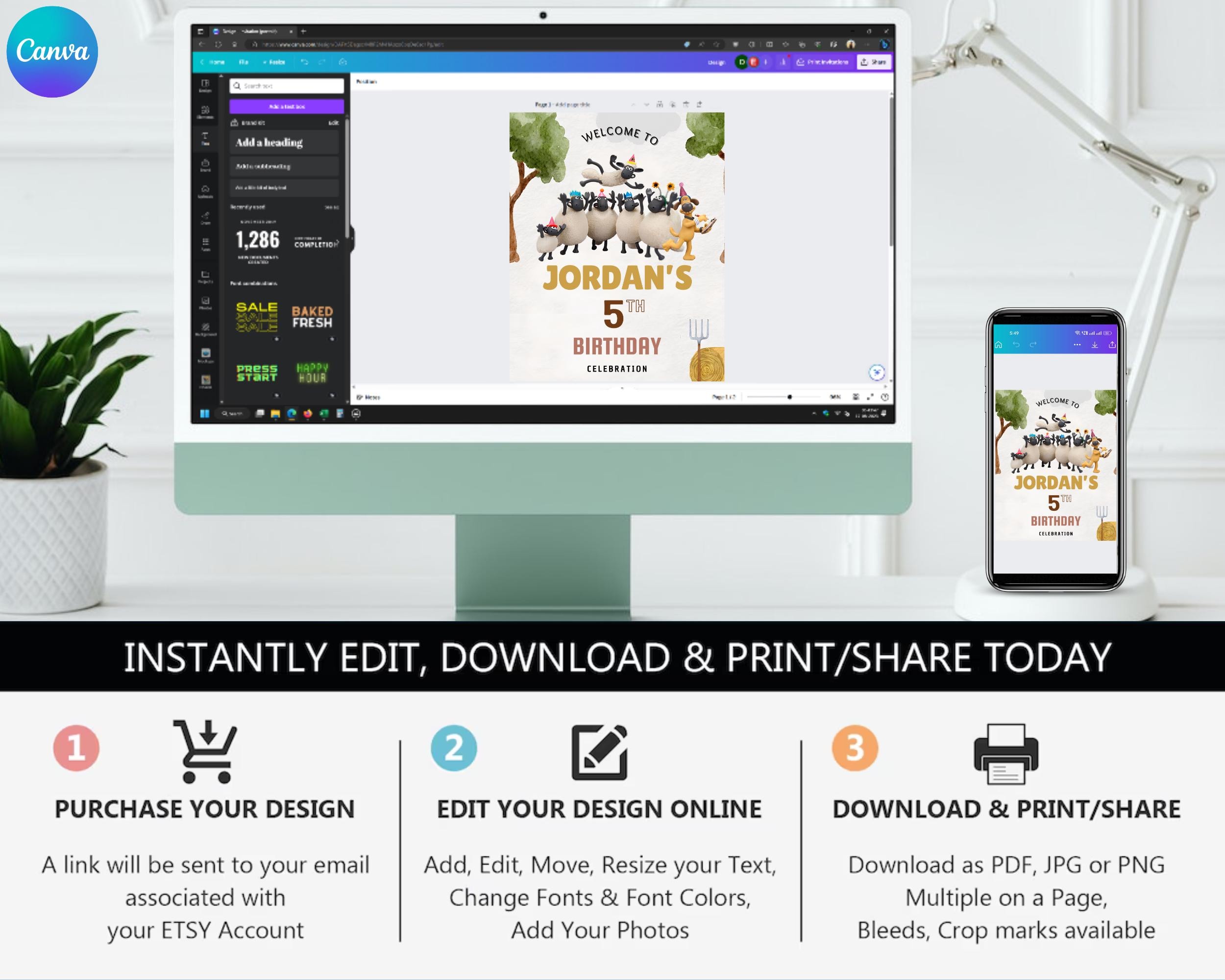 Shaun the Sheep Welcome Birthday Card Instant Download Sheeps Welcome ...