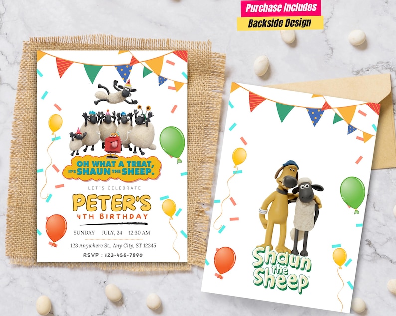 Shaun the Sheep Kids Birthday Invite, Editable Party Invitation ...