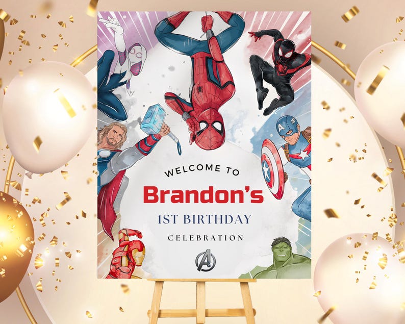 Editable Superhero Welcome Sign Avengers Birthday Party Superhero ...