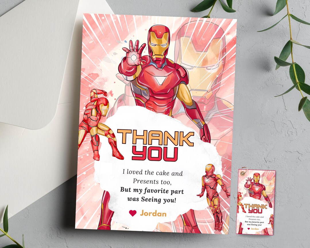 Printable Iron Man Birthday Thank You Card for Birthday Iron Man Gift ...