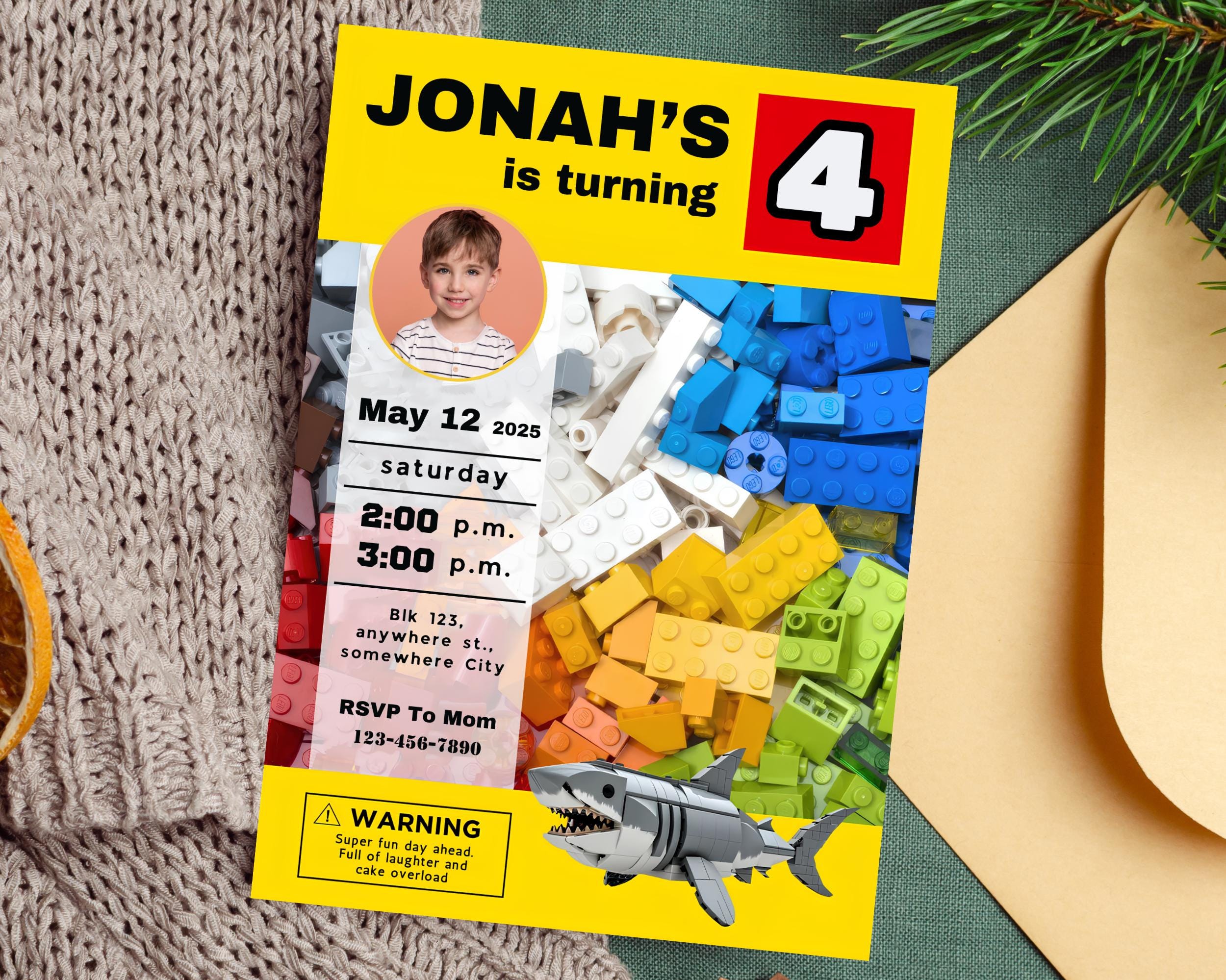 Boys Building Blocks Birthday Invitation Kids Blocks Party Invite ...