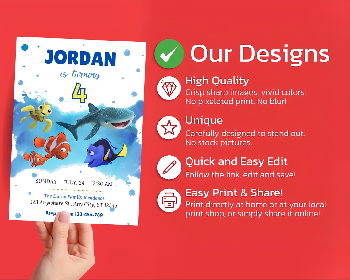 Nemo Birthday Invitation With Photo Dory Invite, Under the Sea Party ...