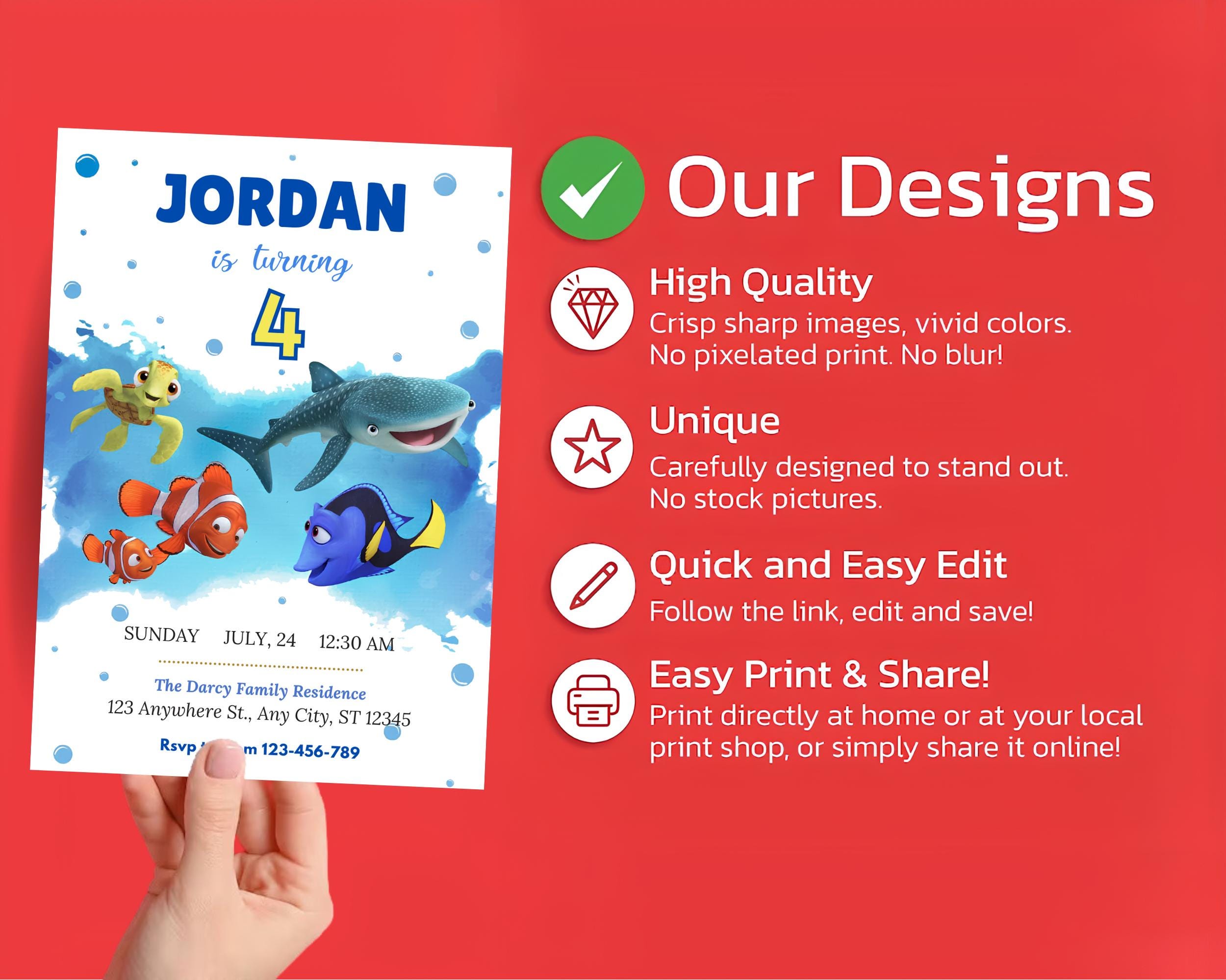 Nemo Birthday Invitation With Photo Dory Invite, Under the Sea Party ...
