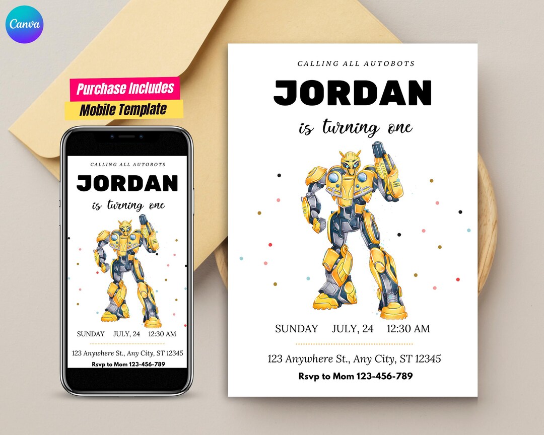 Transformers Invitation Transformers Bumblebee Birthday Invite Autobots ...