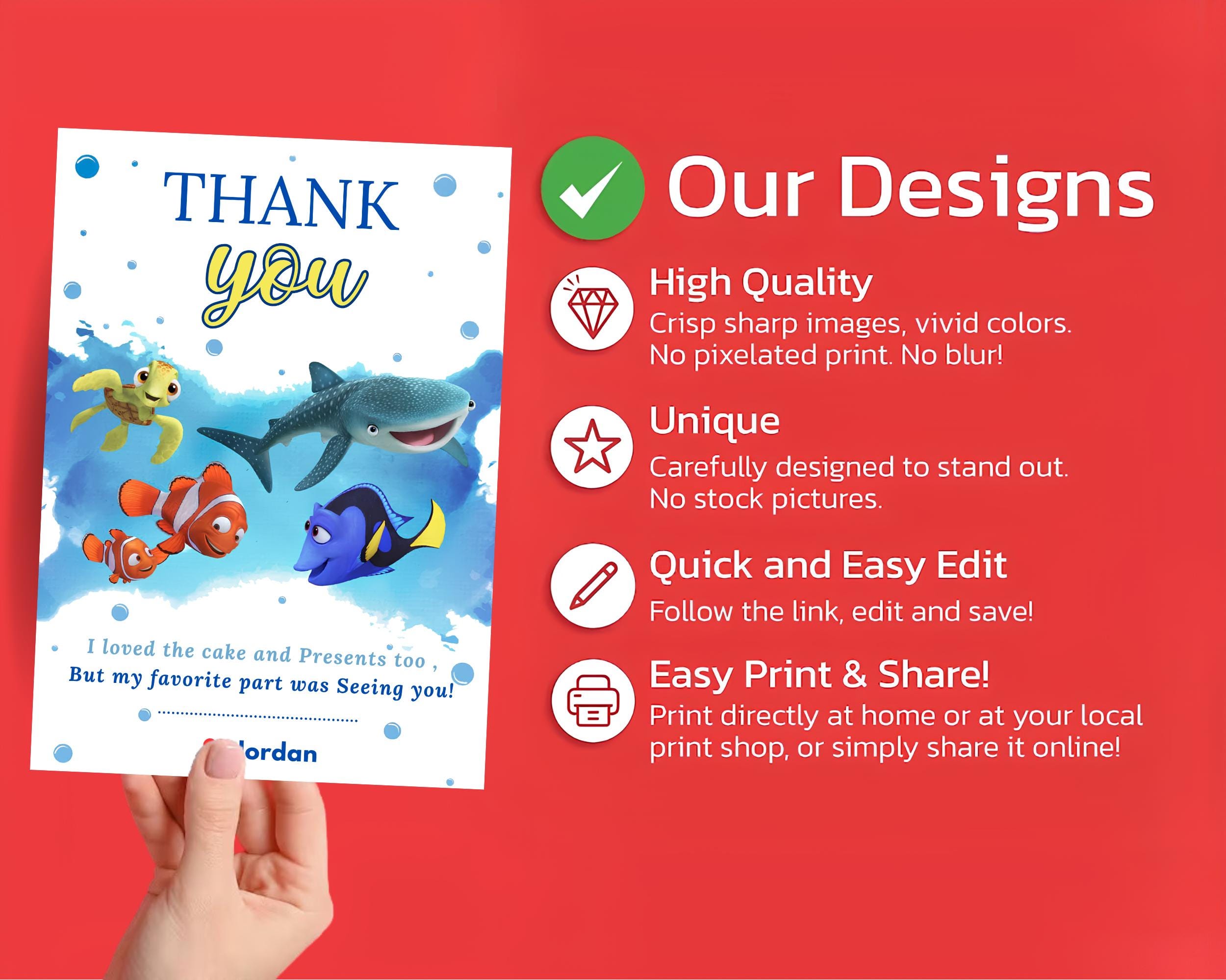 Finding Nemo Thank You Card, Sea Turtle Party, Finding Nemo Thank You ...