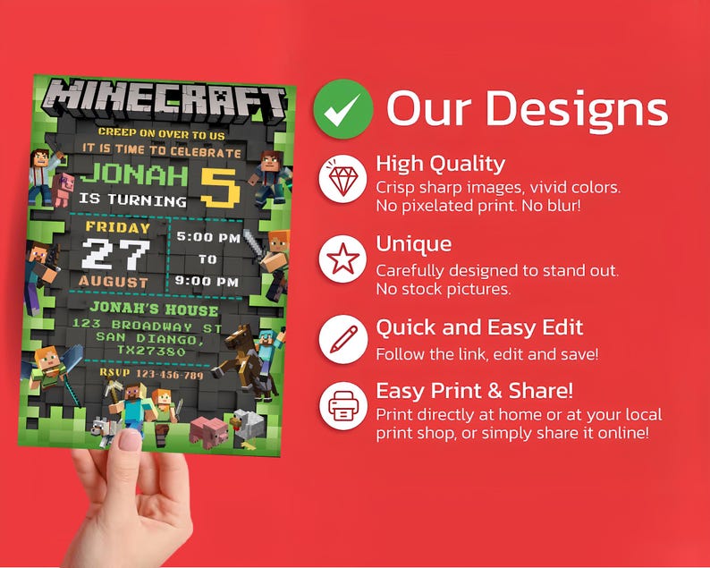 Editable Minecrafter Birthday Invitation Mine Invite Template ...