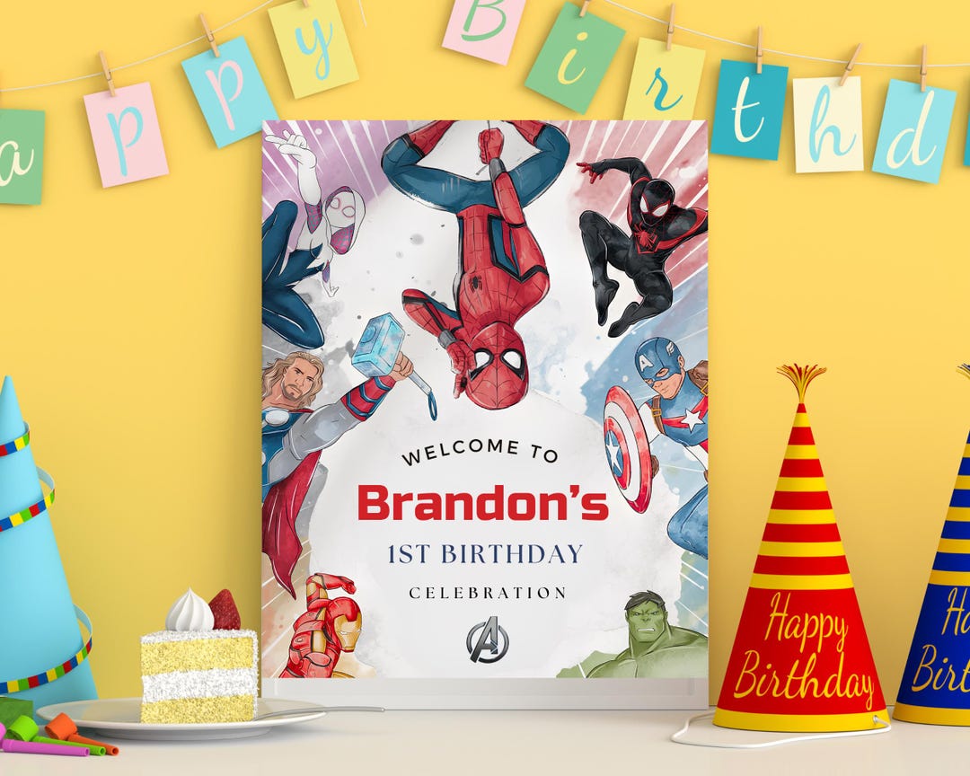 Editable Superhero Welcome Sign Avengers Birthday Party Superhero ...