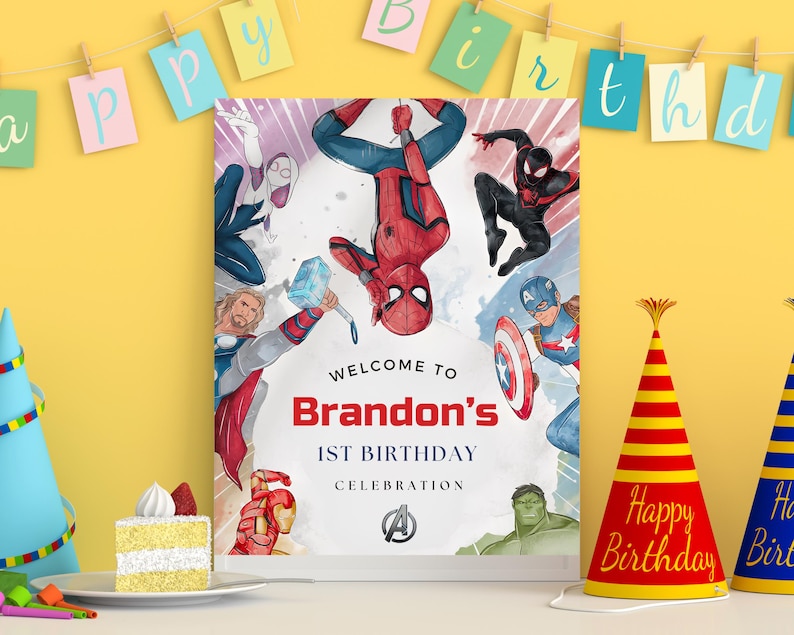 Editable Superhero Welcome Sign Avengers Birthday Party Superhero ...