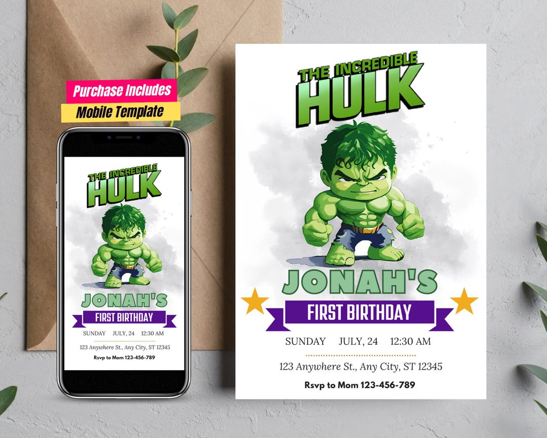 Editable Hulk Birthday Invitation the Incredible Hulk Invitation ...