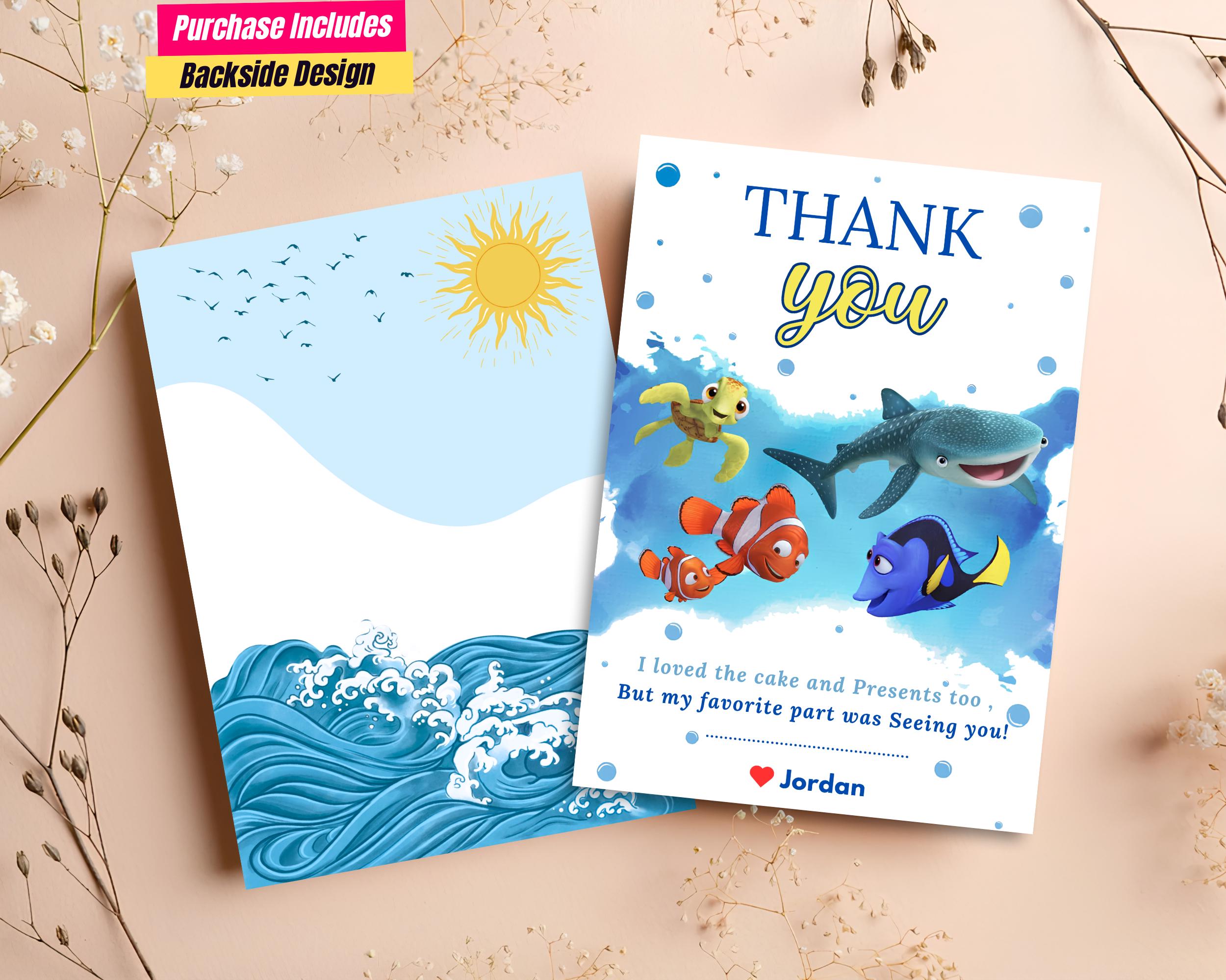 Finding Nemo Thank You Card, Sea Turtle Party, Finding Nemo Thank You ...
