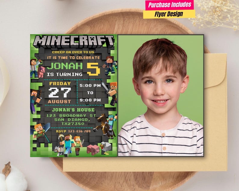 Editable Minecrafter Birthday Invitation Mine Invite Template ...