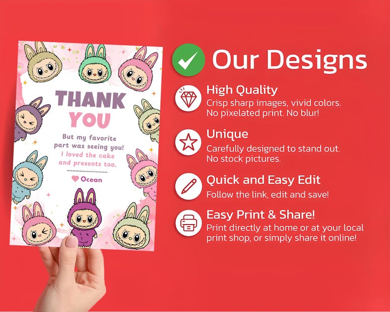 La Bubu Thank You Card La Bubu Birthday Party Label La Bu Bu Party ...