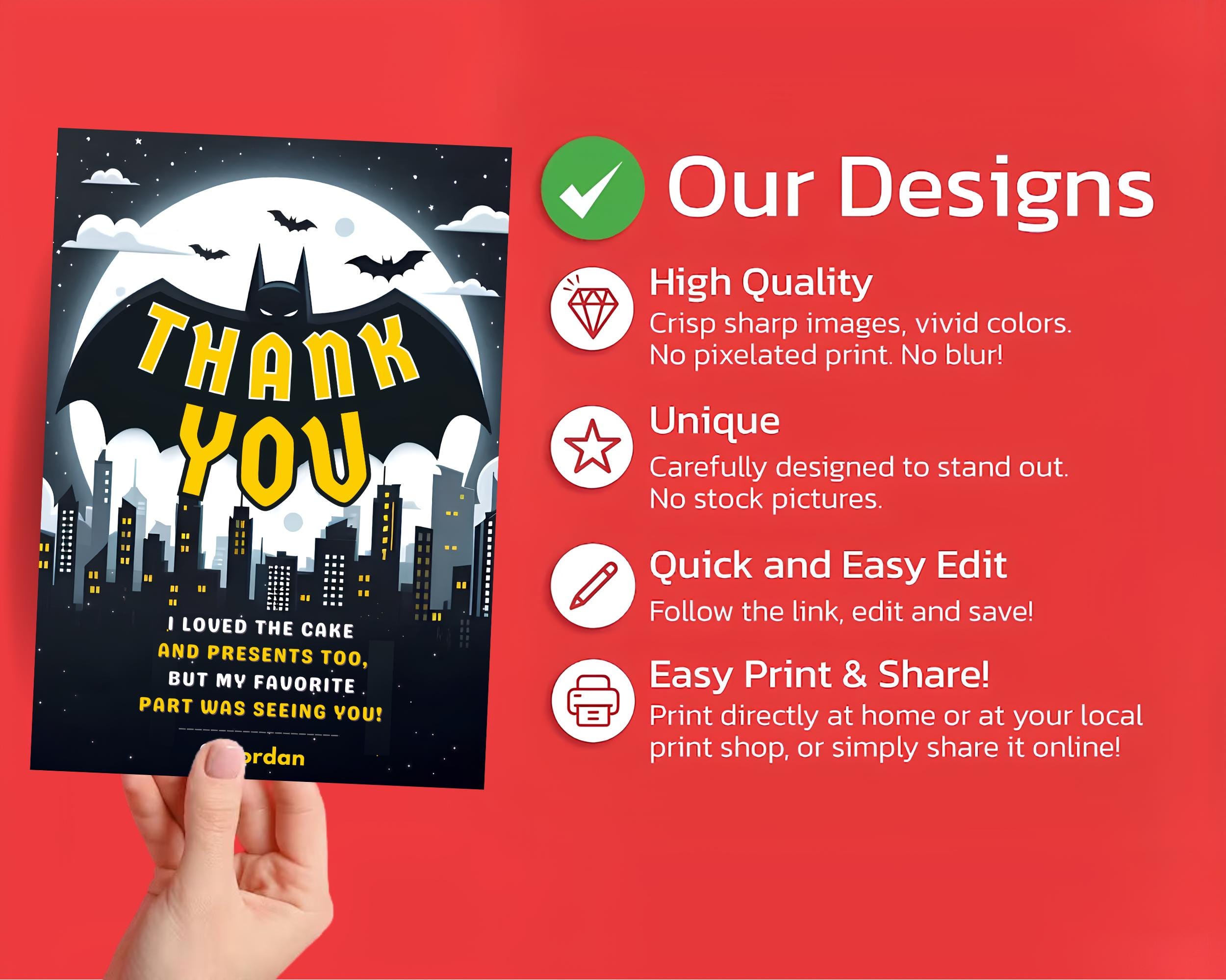 Superhero Birthday Thank You Card With Photo Bat Boy Thank You Gift ...