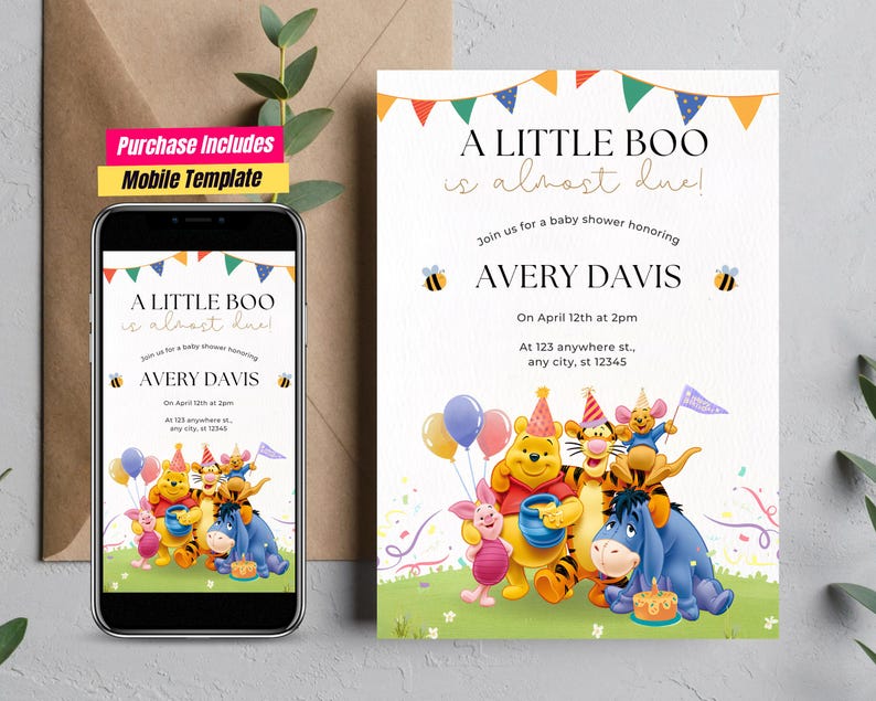 Classic Winnie the Pooh Baby Shower Invite With Photo Winnie the Pooh ...