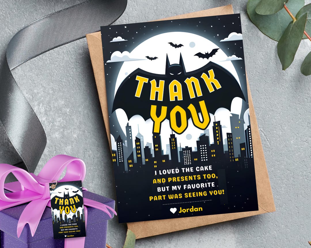 Superhero Birthday Thank You Card Superhero Thank You Tag Superhero ...