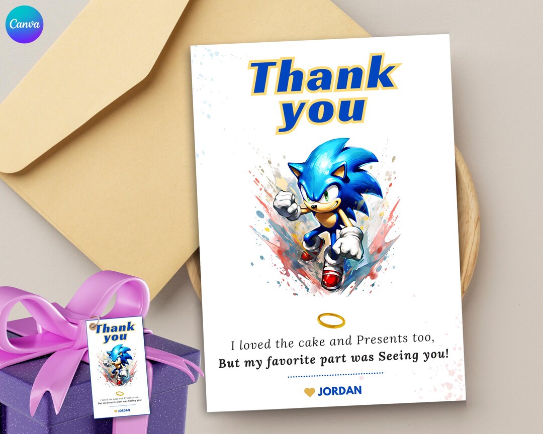 Editable Super Sonic Thank You Gift Card Sonic the HEDGEHOG Thank You ...