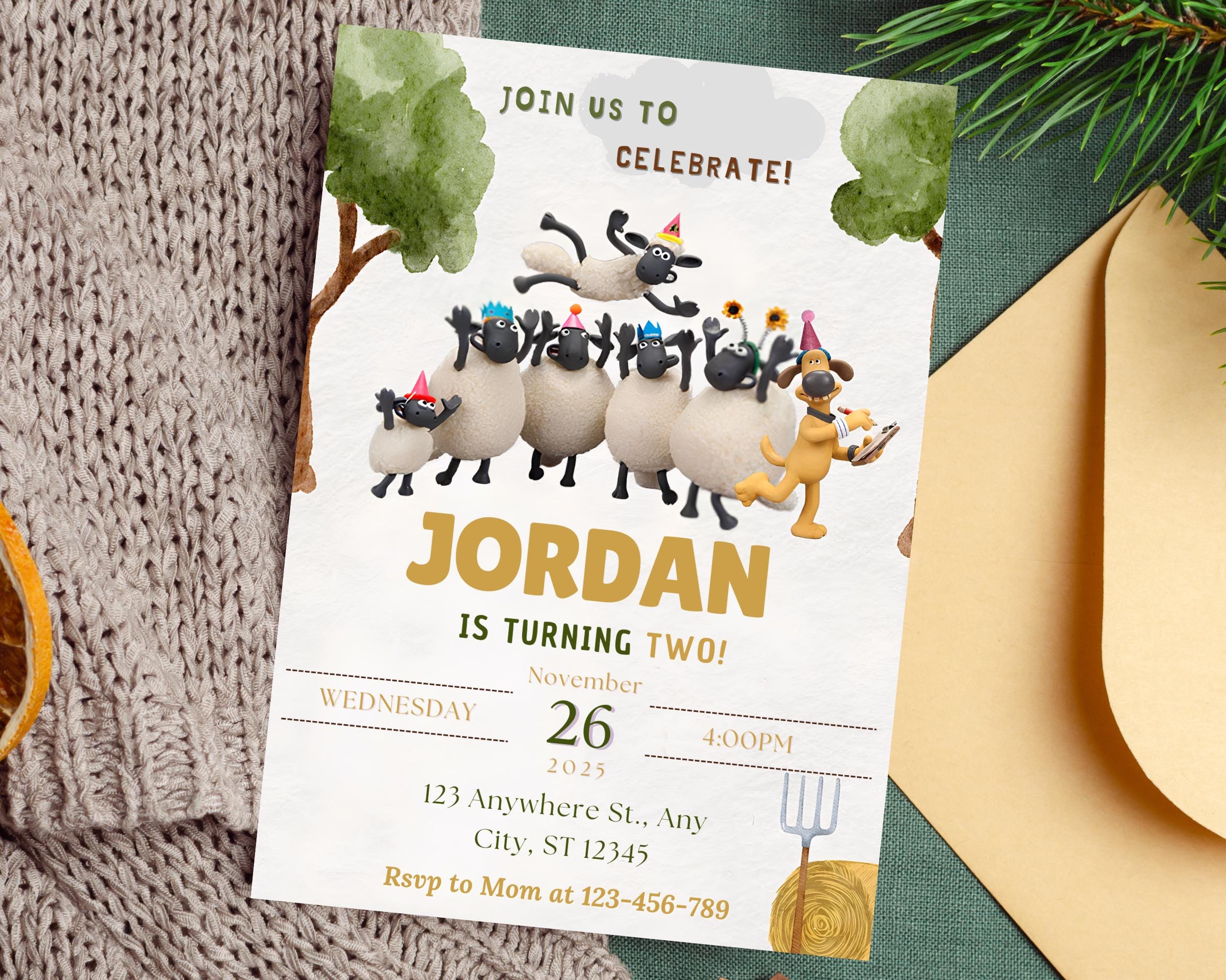 Shaun the Sheep Kids Birthday Invite Editable Party Invitation Template ...