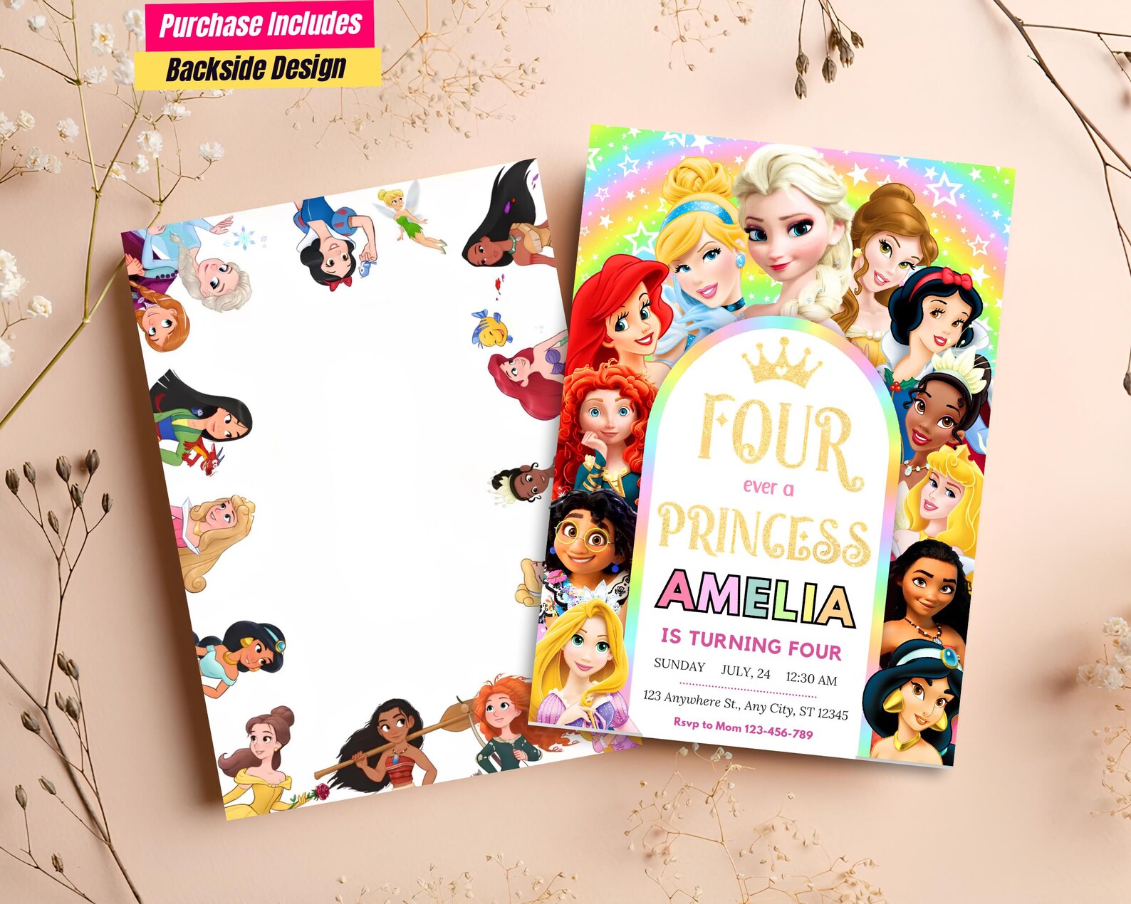 Four Ever a Princess Birthday Photo Invitation Editable Princess Photo ...